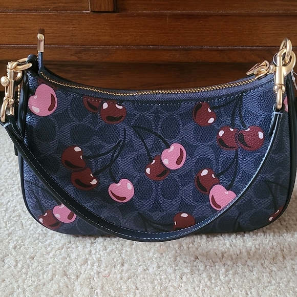 Coach | Bags | Coach Blue And Pink Shoulder Bag With Cherry Print ...